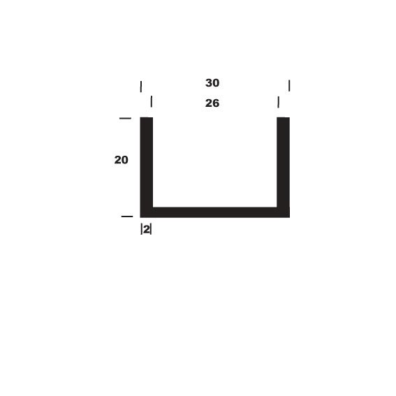 U-profil alu B30*H20*2 - Profiler - Hansen Lellinge A/S