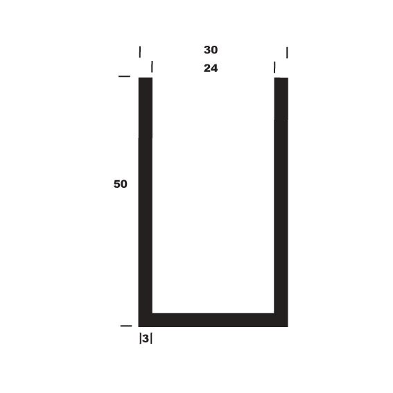 U-profil alu B30*H50*3 - Profiler - Hansen Lellinge A/S